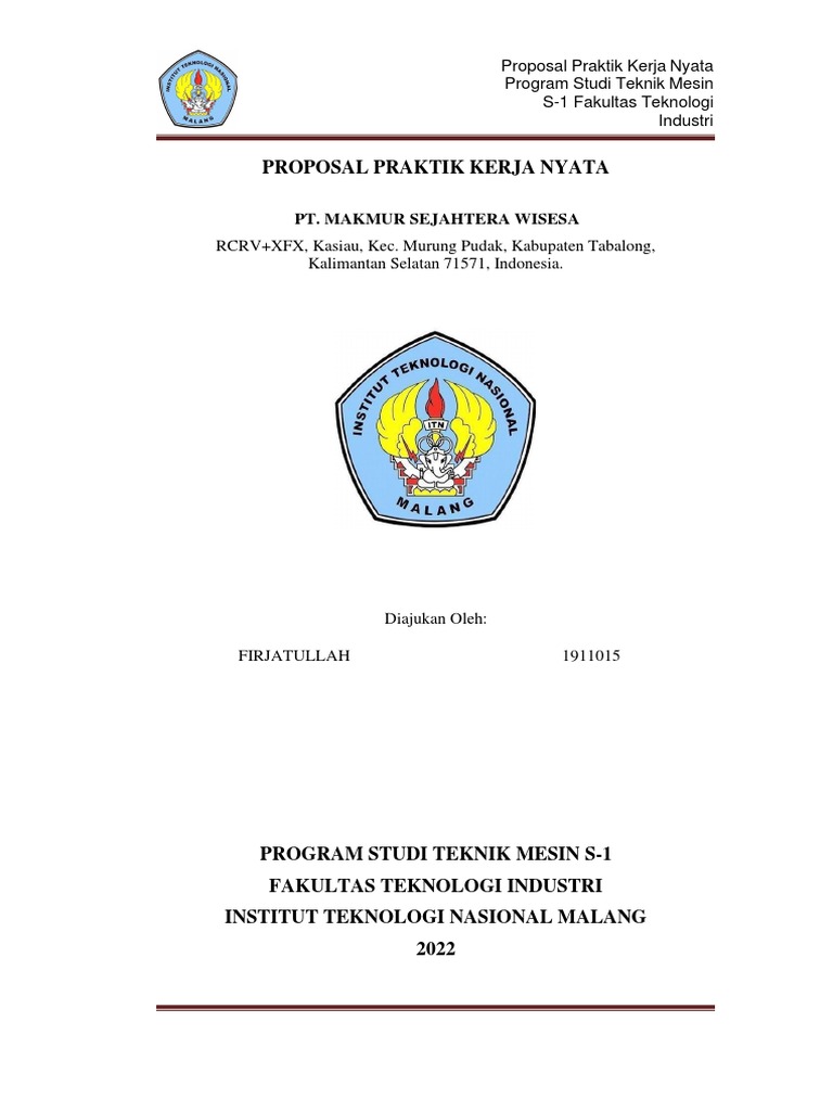 Proposal Praktek Kerja Nyata PT. MAKMUR SEJAHTERA WISESA | PDF