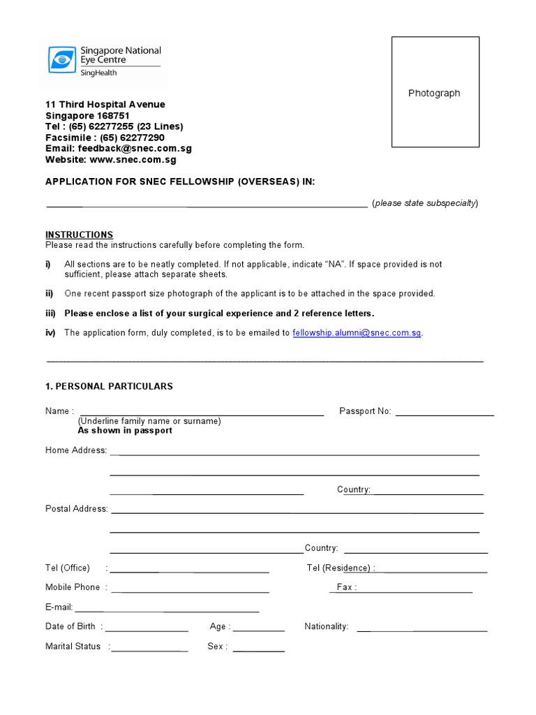 SNEC Overseas Fellowship Application Form | PDF | Medical School ...