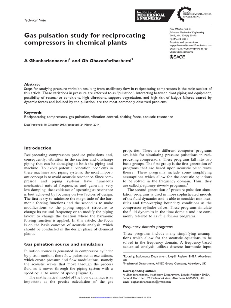 Gas Pulsation Study For Reciprocating Compressors in Chemical Plants ...