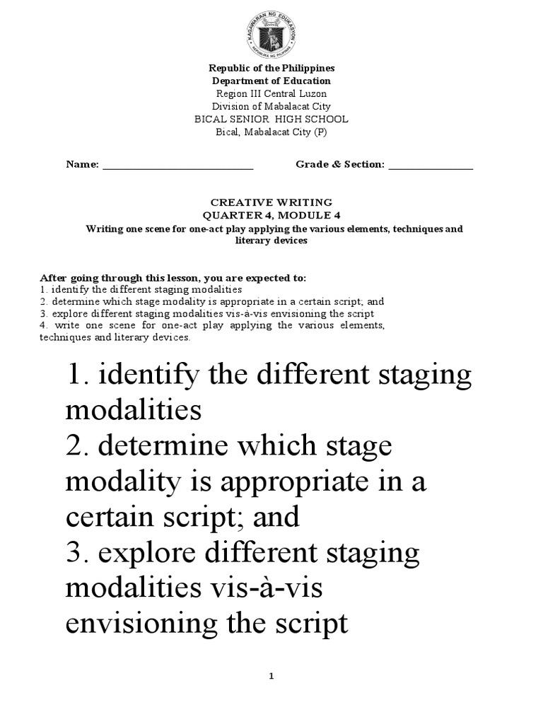 Q4 Module 4 Creative Writing | PDF | Theatre | Entertainment