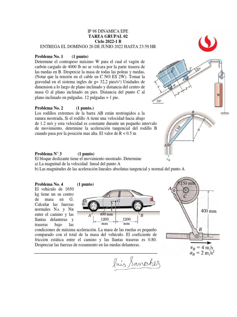 Problemas de Dinámica EPE 2022-1 | PDF | Ciencia y matemáticas | Tecnología