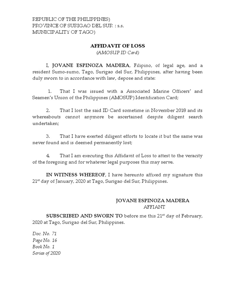 Aff Loss - Amosup Id Card | PDF