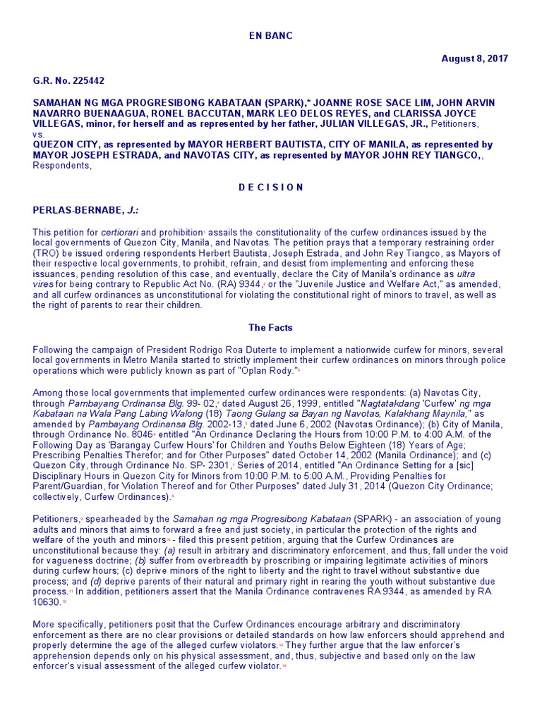 G.R. No. 225442 - SPARK Vs Quezon City | PDF | Overbreadth Doctrine ...