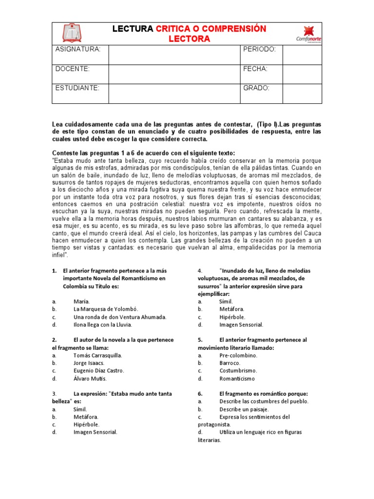 Comprensión Lectora: Análisis de "María" | PDF