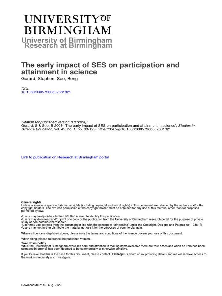 Gorard 2009 Studies in Science Education | PDF | Socioeconomic Status ...