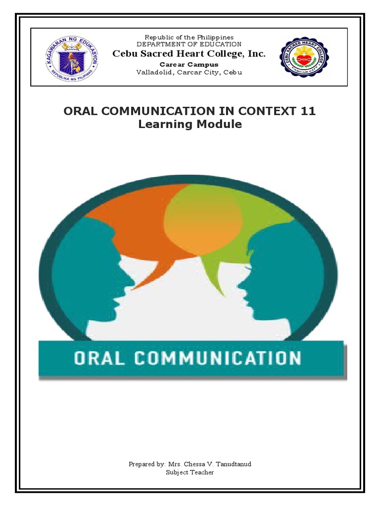 Oral Communication in Context 11 Learning Module: Cebu Sacred Heart ...