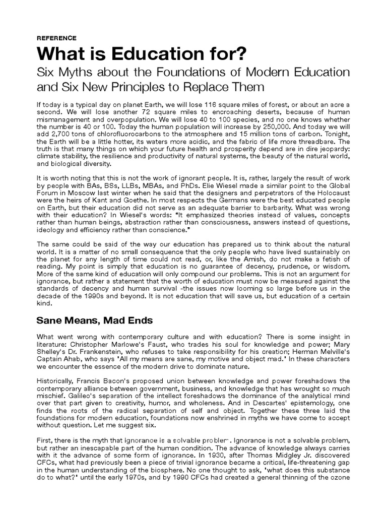 What Is Education For - David Orr | PDF | Knowledge | Ecology