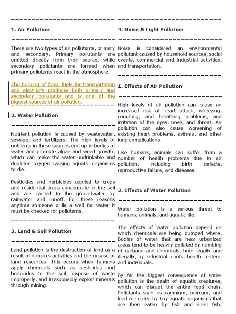 Air Pollution 4. Noise & Light Pollution | PDF | Water Pollution | Air ...
