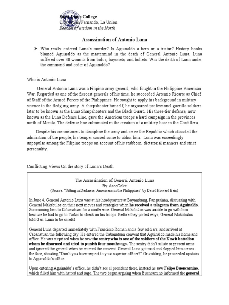 Lesson 10 - Assassination of Antonio Luna | PDF | Philippines