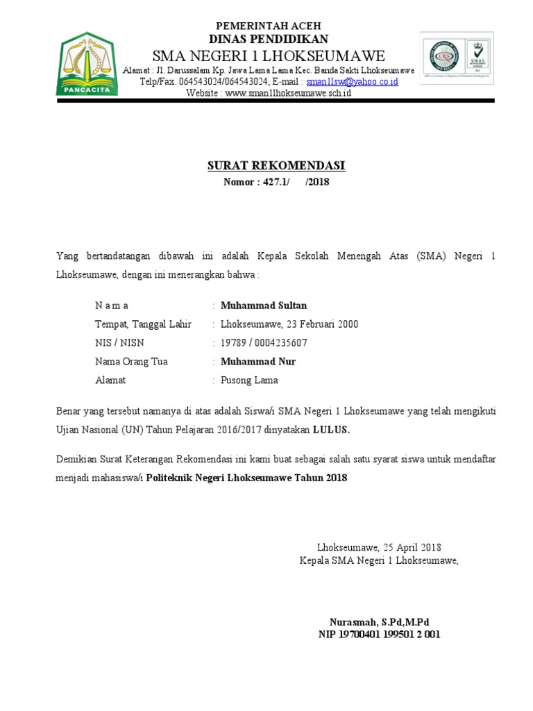 SURAT Rekom Poltek 2018 | PDF