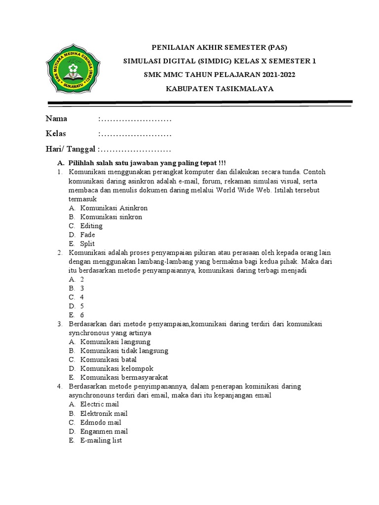 Pas Simdig Kelas 10 SMK MMC | PDF
