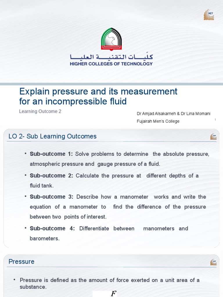 LO2 - Pressure and Its Measurement For An Incompressible Fluid | PDF | Pressure | Pressure ...
