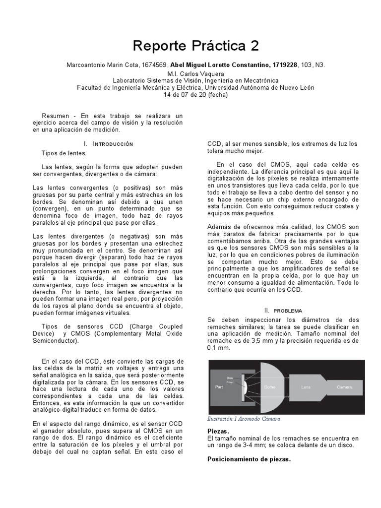 Practica 2 Vision | PDF | Dispositivo de carga acoplada | Sensor