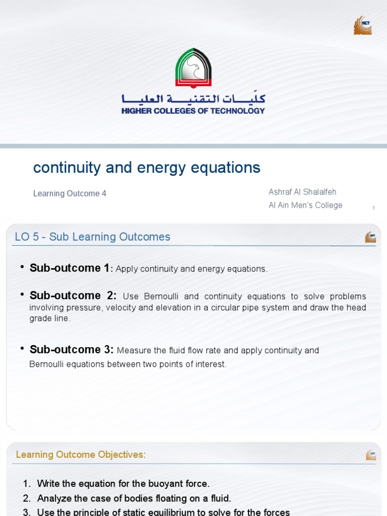 Continuity and Energy Equations | PDF | Fluid Dynamics | Flow Measurement