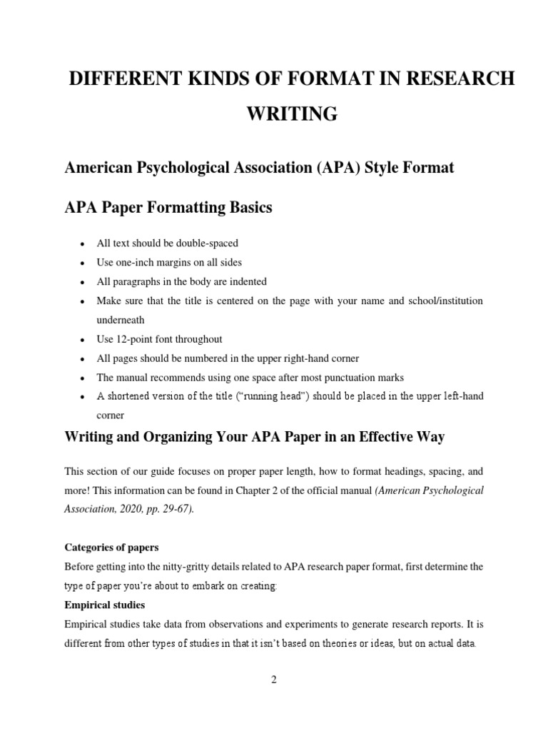Different Kinds of Format in Research Writing | PDF | Citation | Apa Style