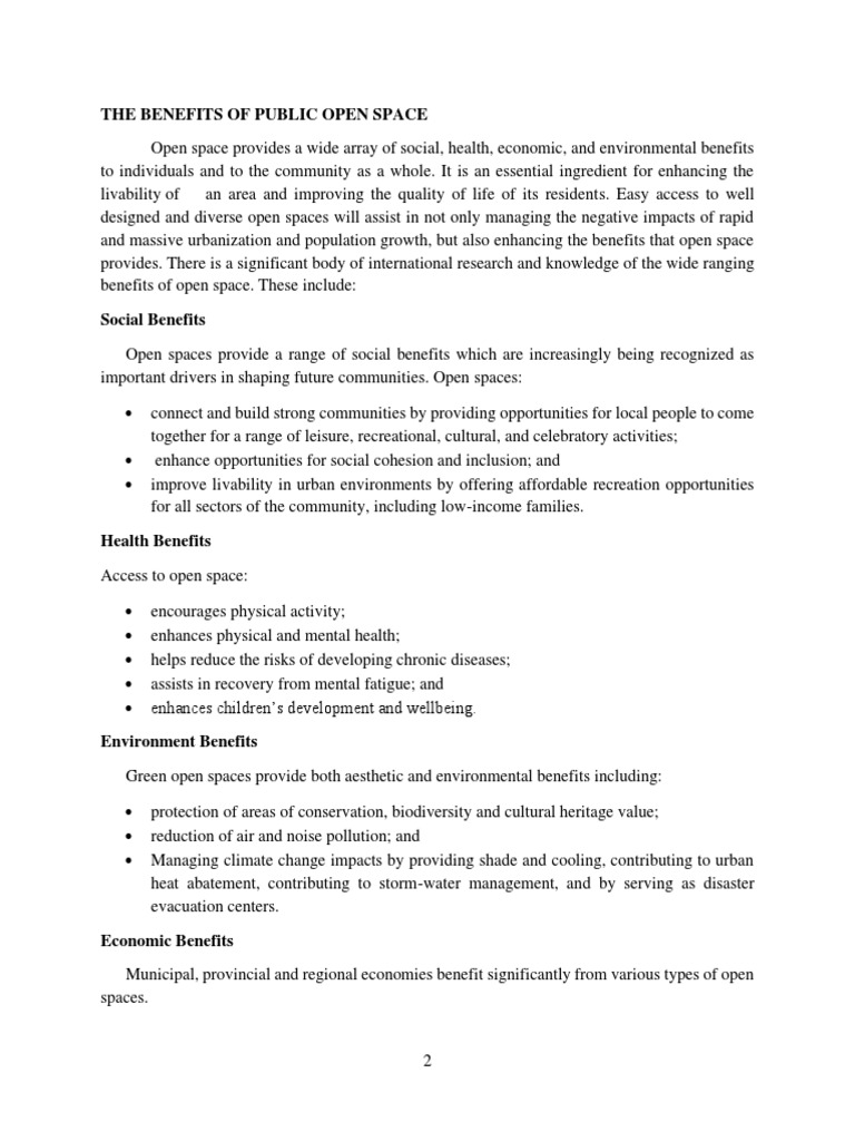 The Benefits of Public Open Space | PDF | Suburb | Climate Change ...