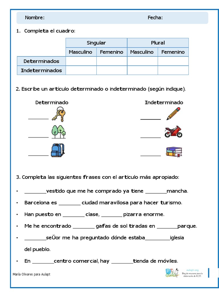 Documento sobre el uso de artículos determinados e indeterminados en ...