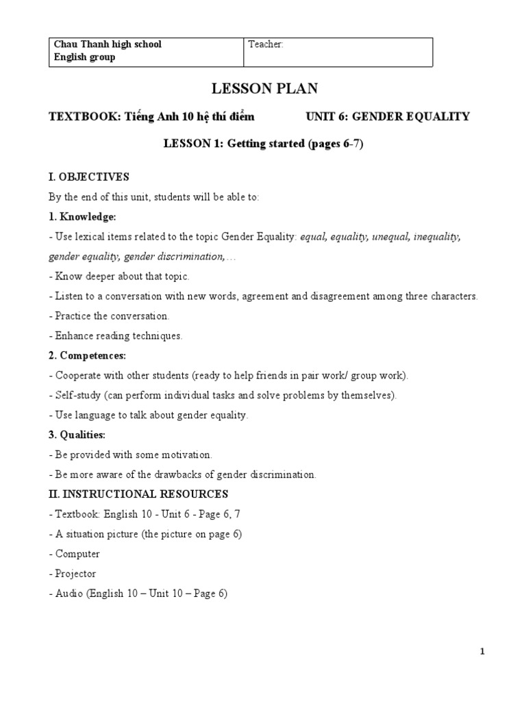 Gender Equality Lesson Plan | PDF | Gender | Gender Studies