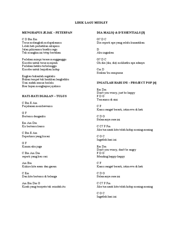 Lirik Medley Lagu Pop Indonesia | PDF