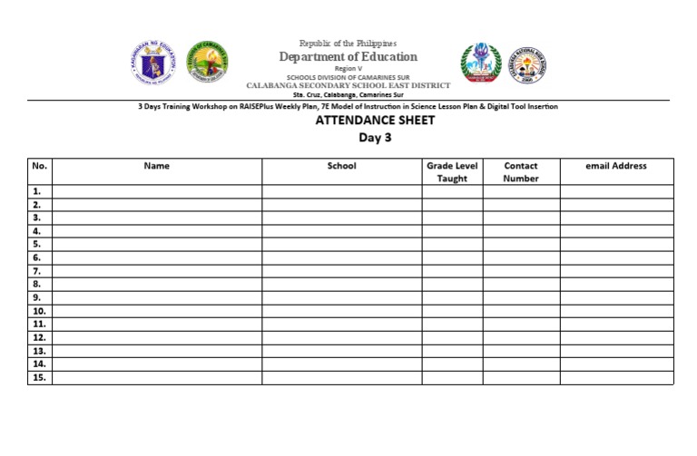 Attendance Sheet Day 3: Department of Education | PDF