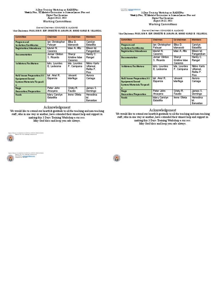 Working Committees Working Committees: Acknowledgement Acknowledgement | PDF