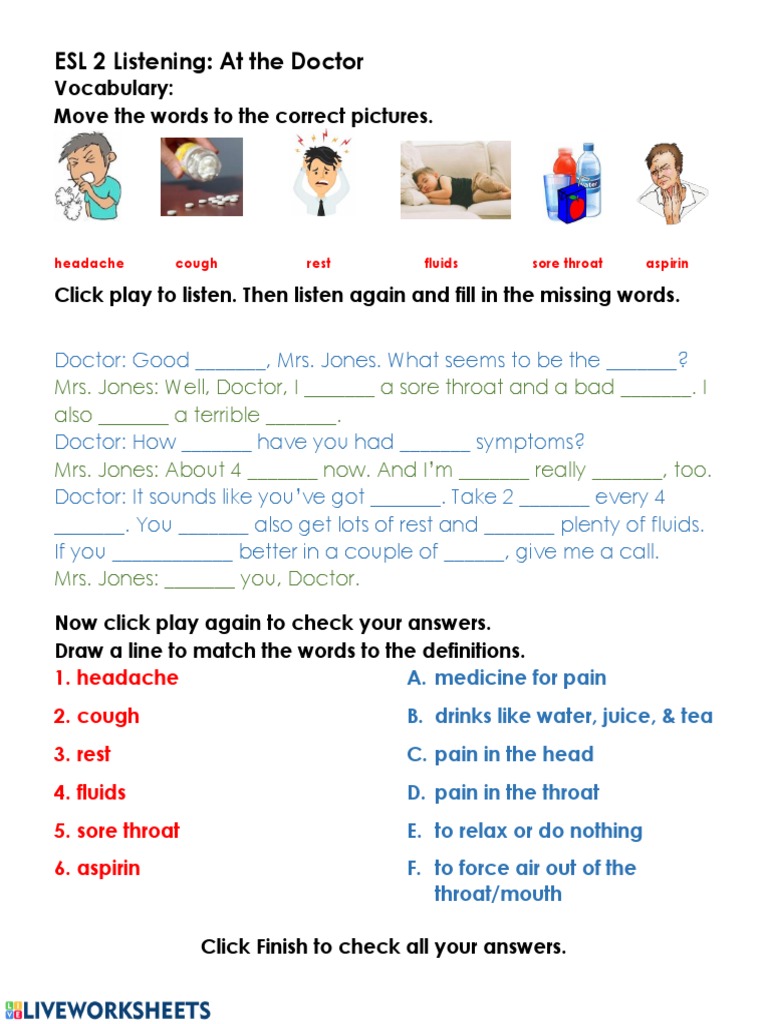 ESL Listening: Doctor's Visit Vocabulary | PDF