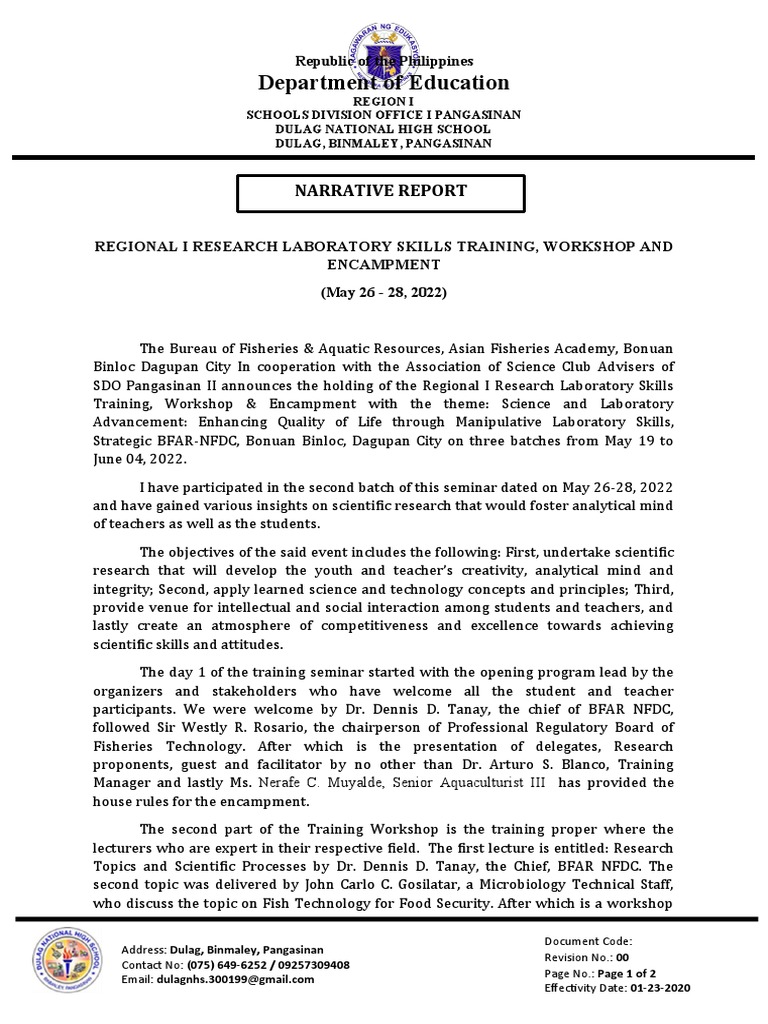 Department of Education: Narrative Report | PDF | Learning | Science