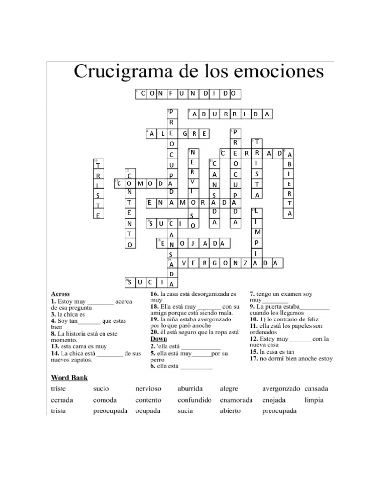 Crucigrama De Emociones Pdf