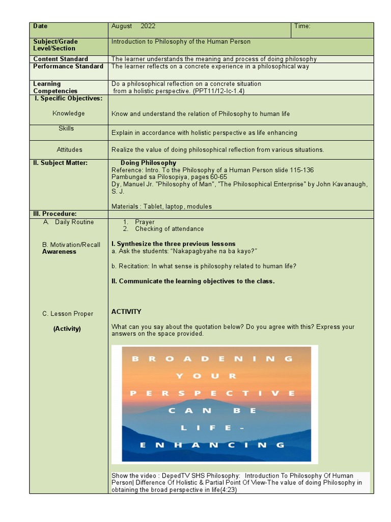 q1, Wk1, Day 4 - Intro To Philo | PDF | Thought | Reason