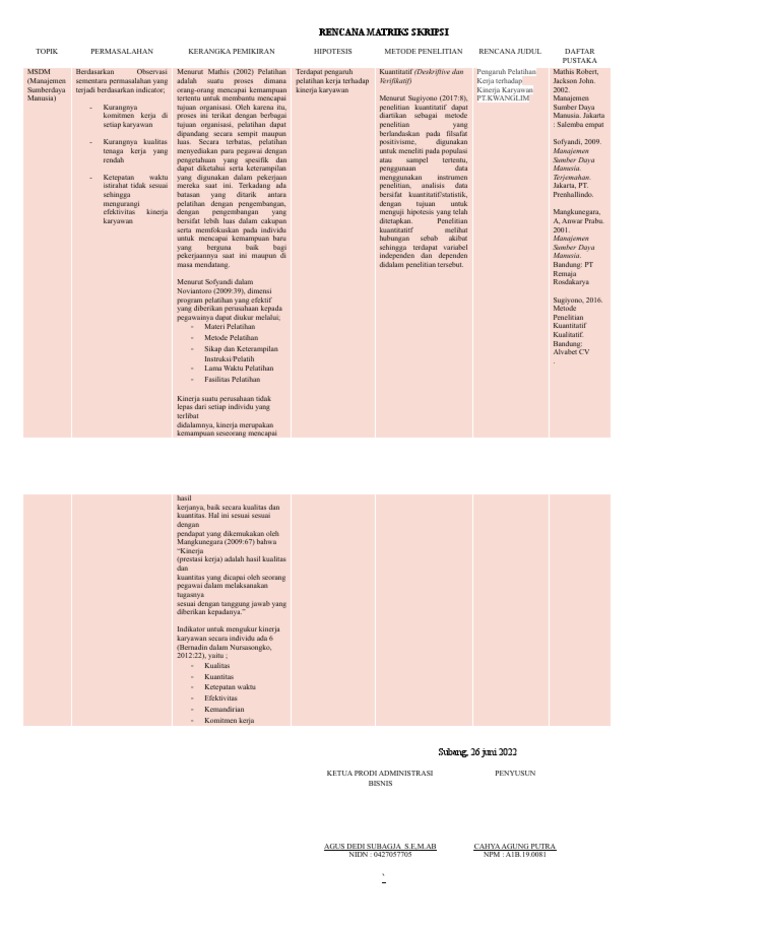 Rencana Matriks Skripsi-Cahya Agung Putra | PDF