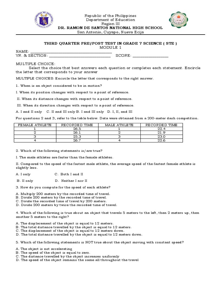 Summative Test Describing Motion | PDF | Velocity | Speed