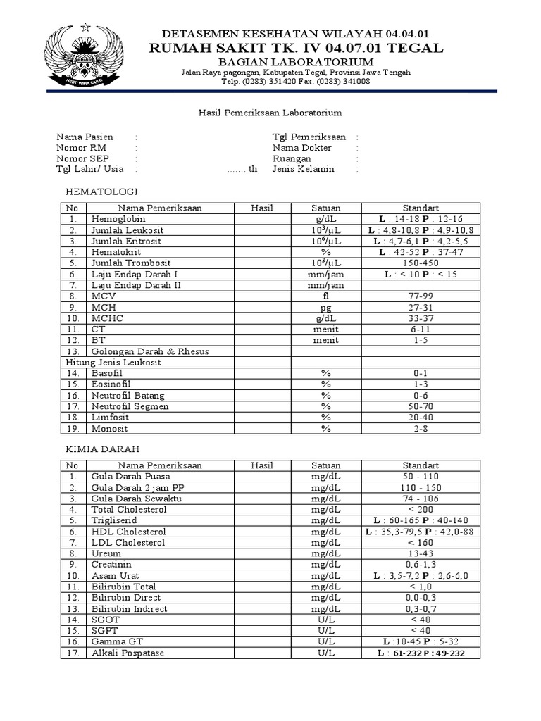 Hasil Pemeriksaan Laboratorium Rekomendasi | PDF