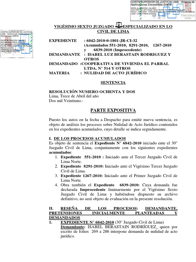 Res. N.° 38 13 ABR 2021. SENTENCIA. Exp. N.° 6842-2010-0-1801-JR-CI-32 (Caso El Parral Comas ...