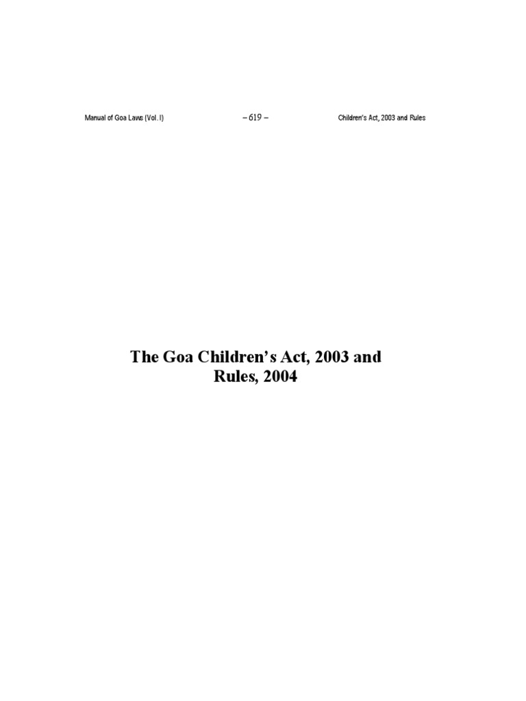 Manual of Goa Laws (Vol. I) Children's Act, 2003 and Rules | PDF ...