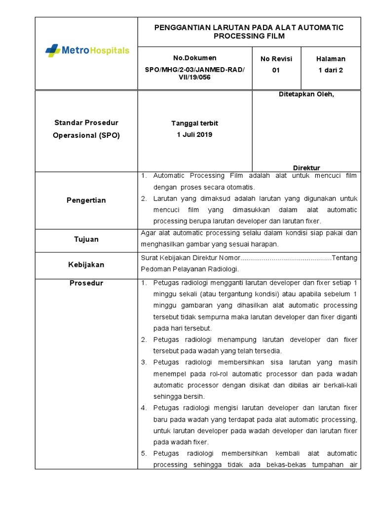 Penggantian Larutan Pada Alat Automatic Processing Film | PDF