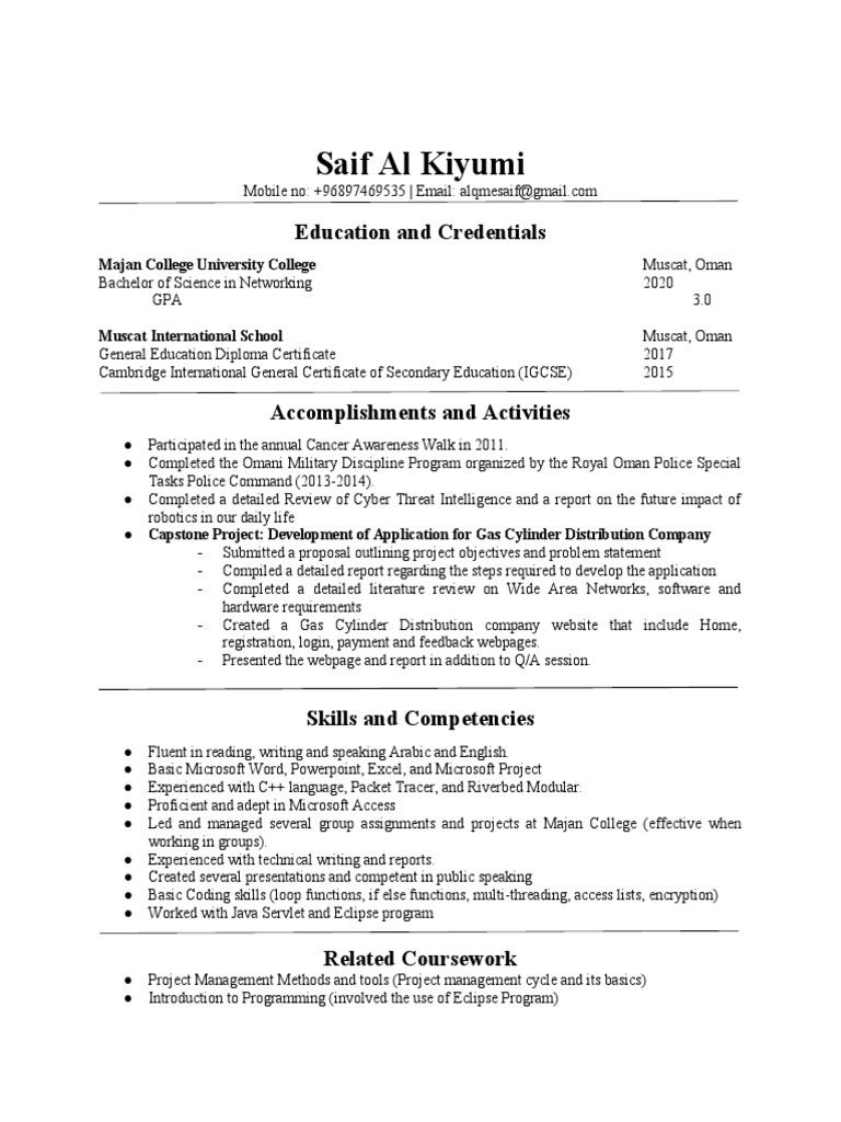 Saif Resume | PDF | Oman | Computing