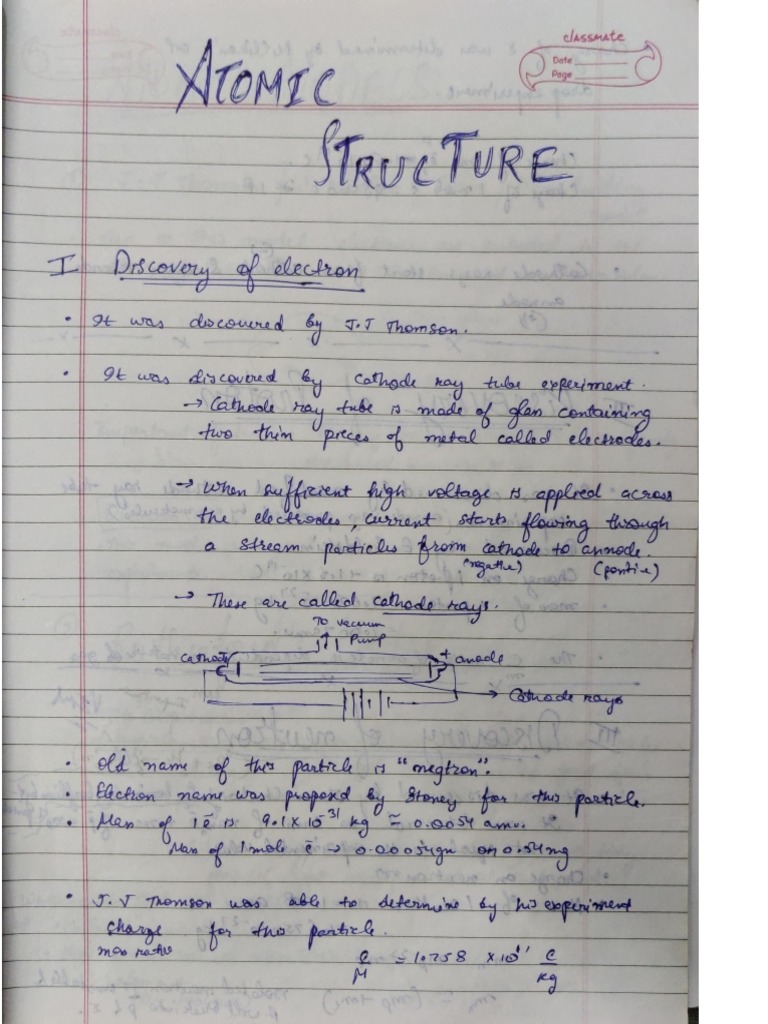 Atomic Structure Handwritten Notes | PDF