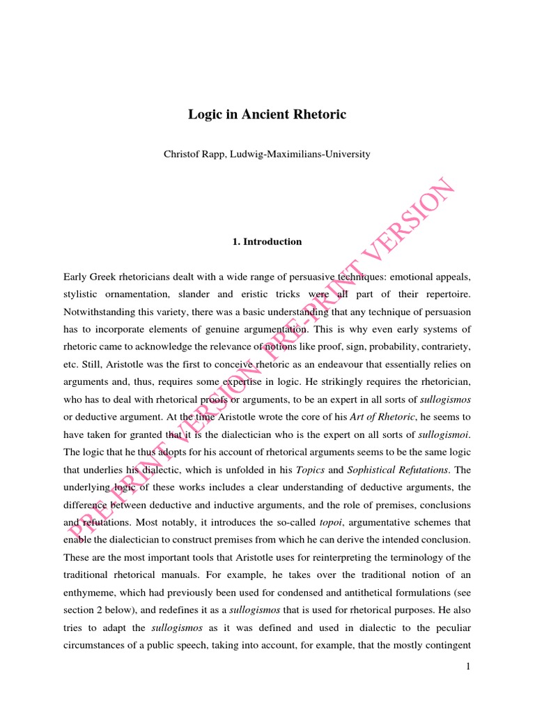 Logical Aspects of Ancient Rhetoric Enth | PDF | Rhetoric | Argument