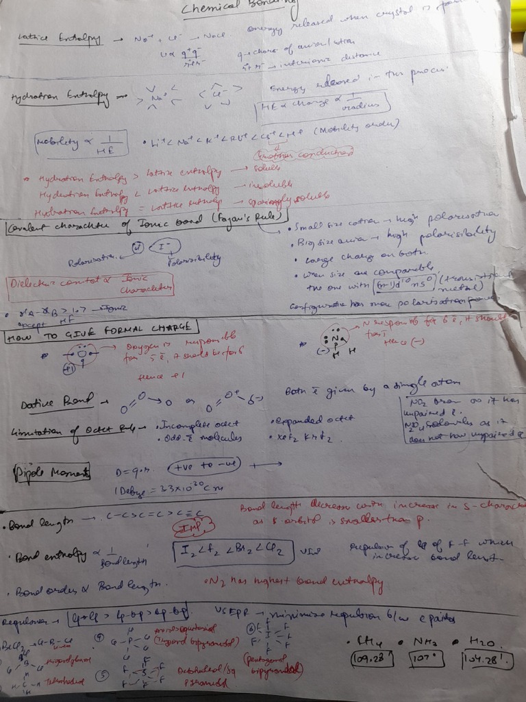 Chemical Bonding Handwritten Notes | PDF