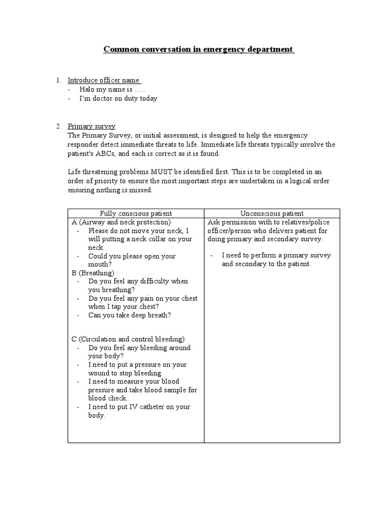 Common Conversation in Emergency Department | PDF | Health Sciences ...