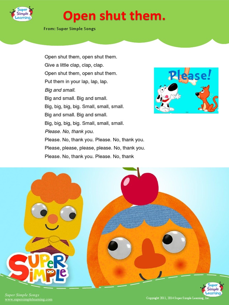10 Open Shut Them - Lyrics - Flashcards - Worksheet | PDF | Self ...