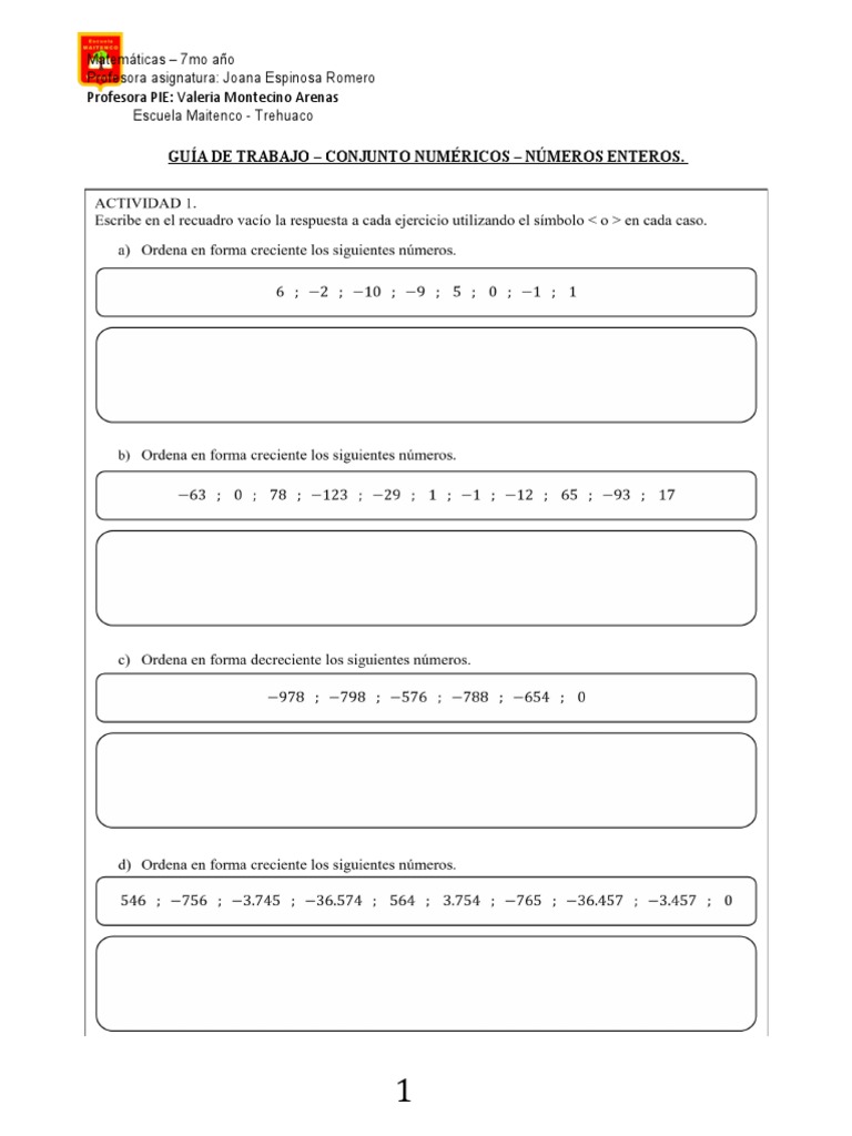 Guia Numeros Enteros | PDF | Entero | Objetos matemáticos