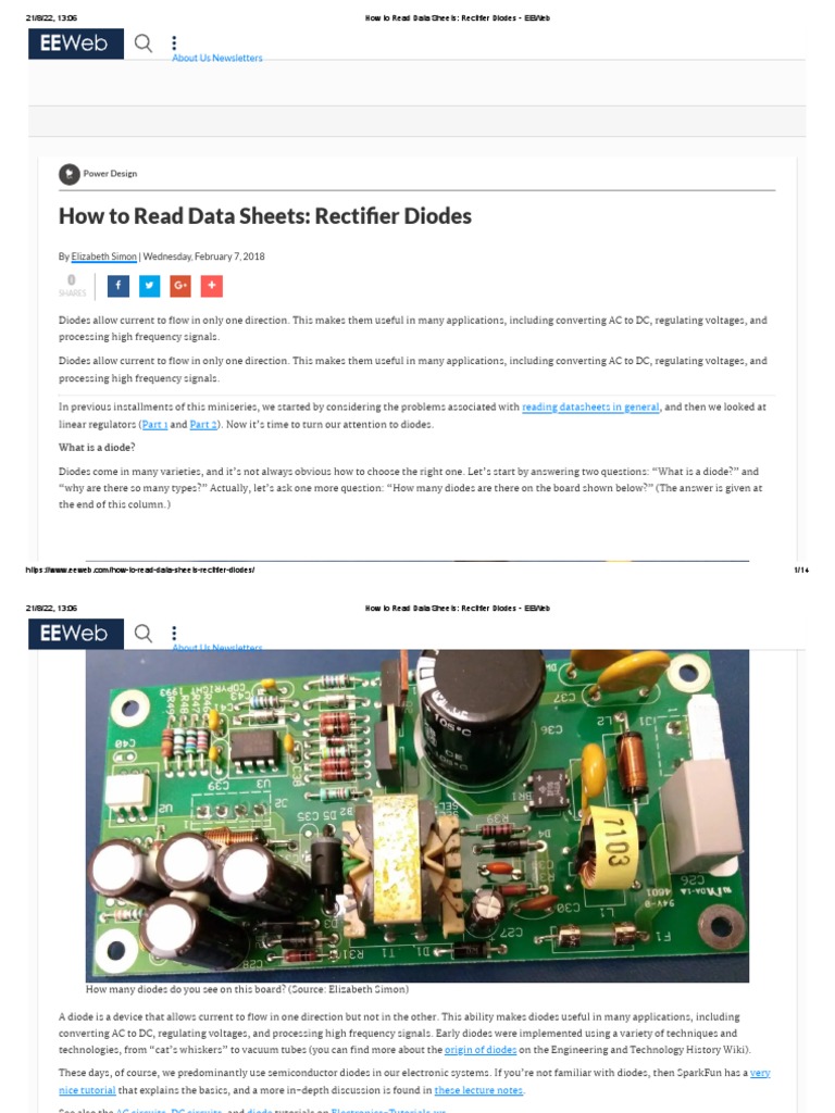 How To Read Data Sheets - Rectifier Diodes - EEWeb | PDF | Rectifier ...