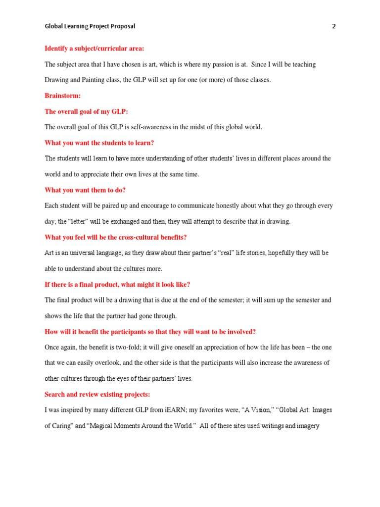 Global Learning Project Proposal | PDF | Learning | Teachers