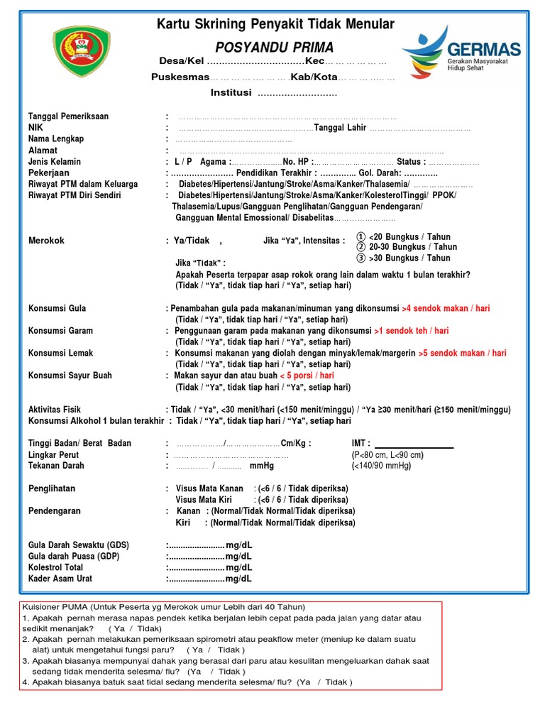Kartu Skrining Penyakit Tidak Menular - Maluku - Rev1 - p2ptm Ambon | PDF