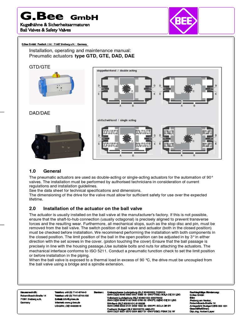 Installation, Operating and Maintenance Manual: Pneumatic Actuators Type GTD, GTE, DAD, DAE Gtd ...