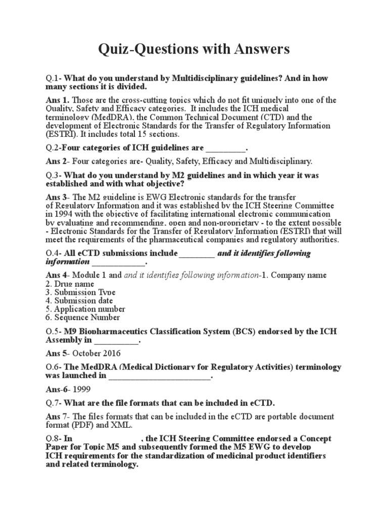 Quiz-Questions with Answers_ICH - Multidisciplinary Guidelines_Anurag ...