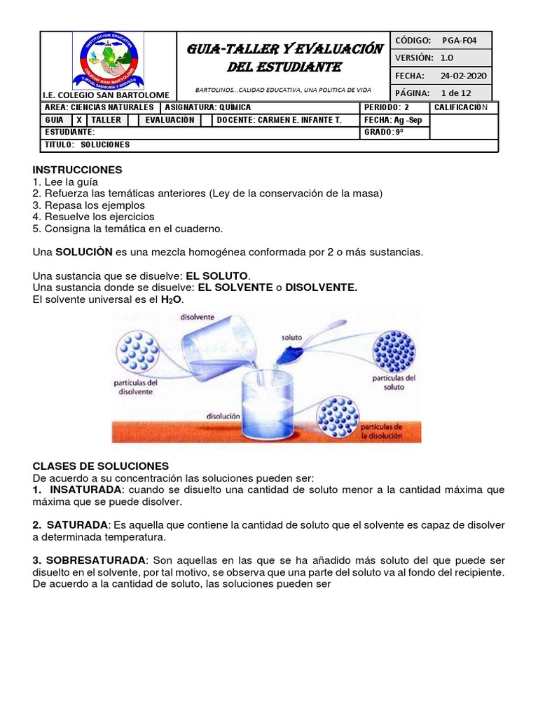 Guia Soluciones 9 | PDF | Concentración | Ácido clorhídrico