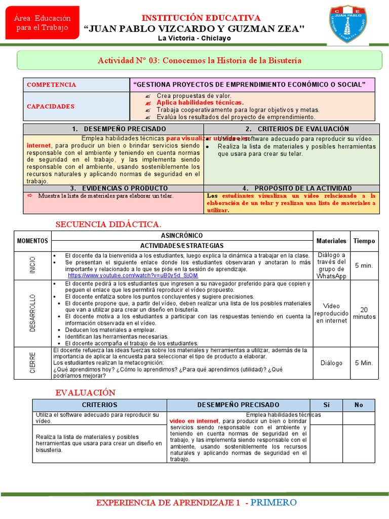 EPT - EXPERIENCIAS DE APRENDIZAJE 1 - PRIMERO-sesion 3 - Virtual | PDF | Internet | Iniciativa ...