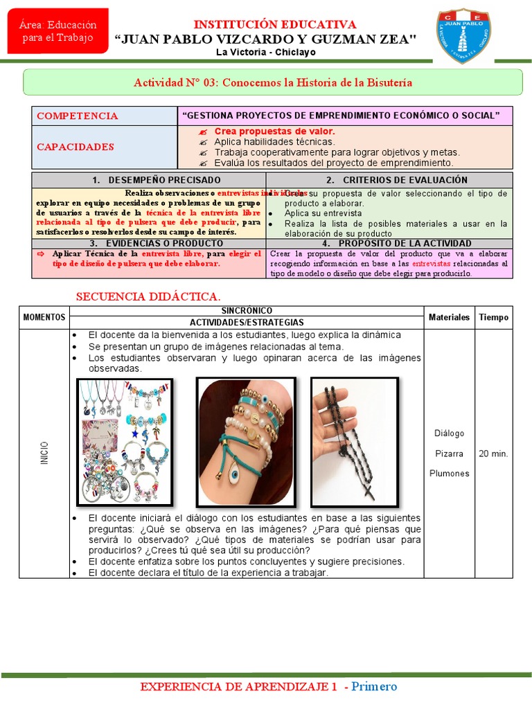 EPT - EXPERIENCIAS DE APRENDIZAJE 1 - PRIMERO-sesion 3 | PDF | Joyería | Softlines (venta minorista)